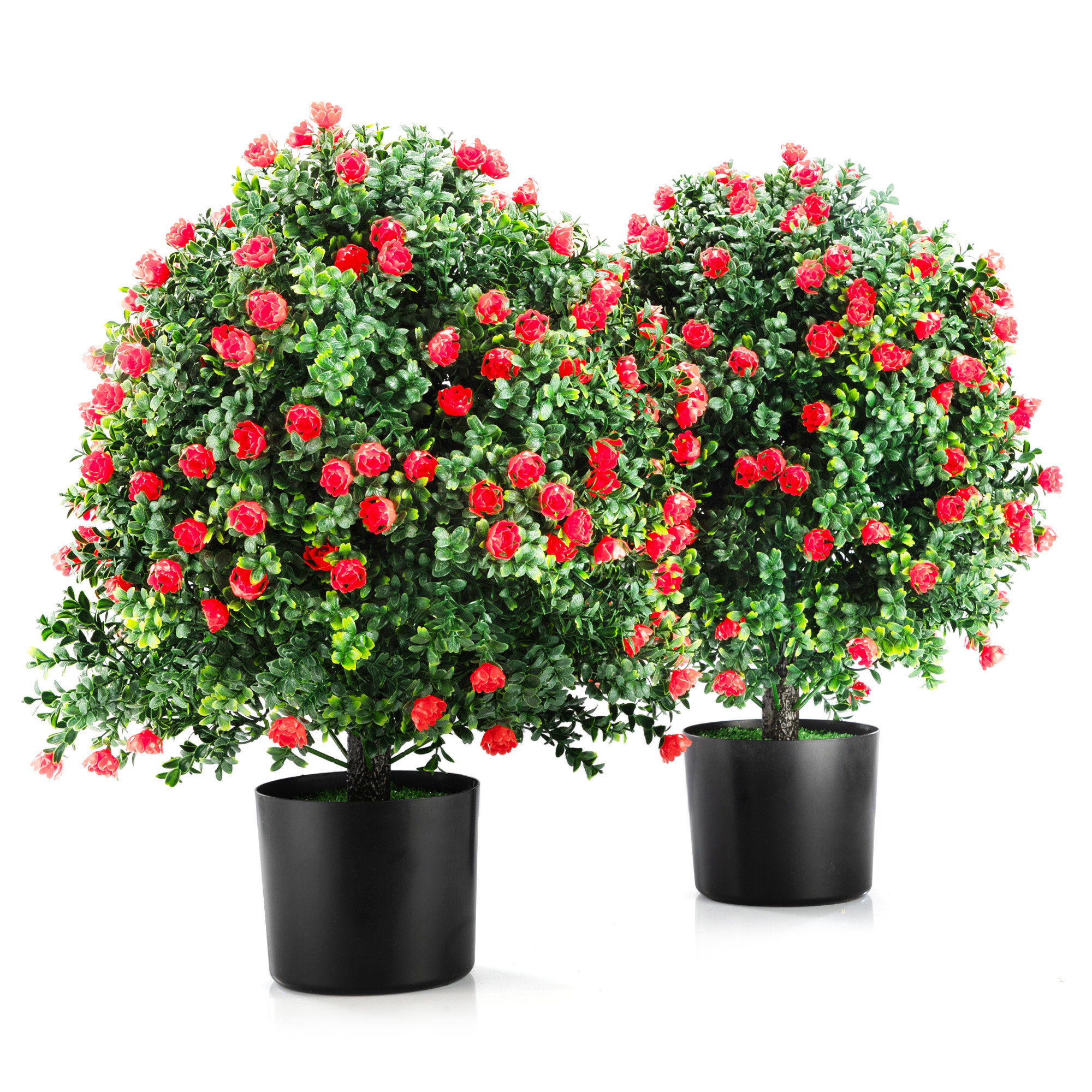 Latitude Run® 2-Pack 21.6" Tall Artificial Rose Topiary Ball Tree, Planter Bushes UV Resistant ...